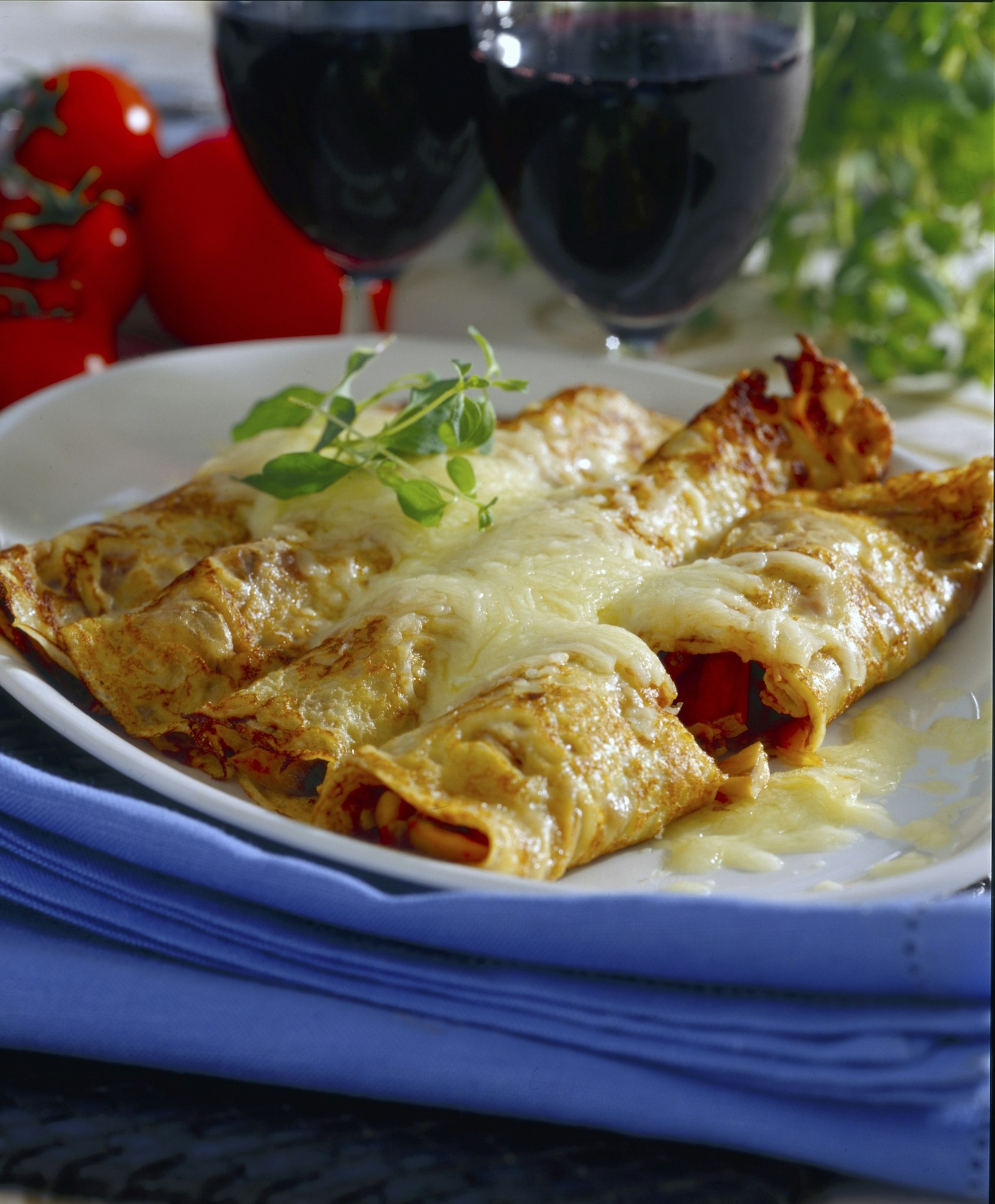 Crêpes fyllda med svamp och skinka