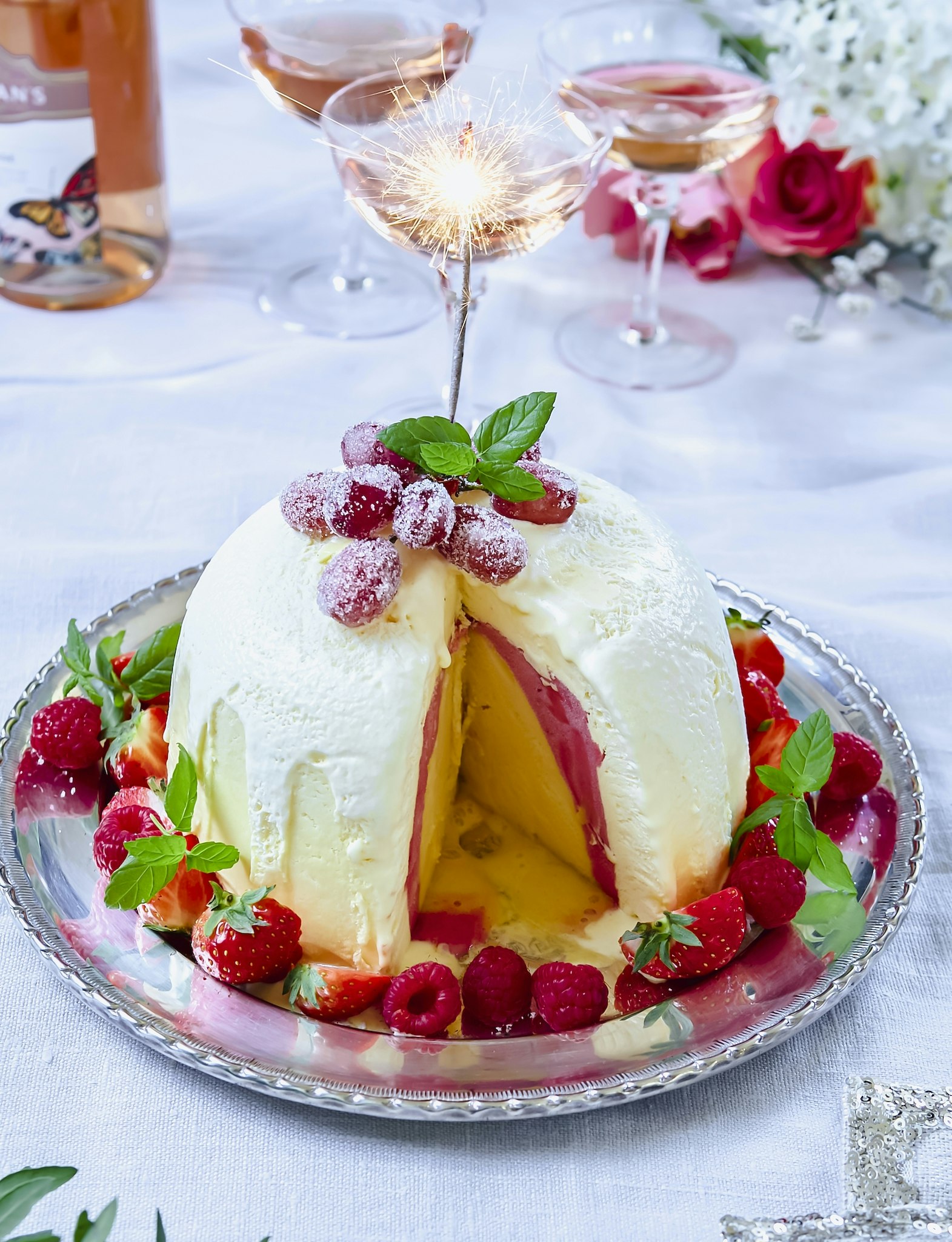 Glassbomb med hallon och mango