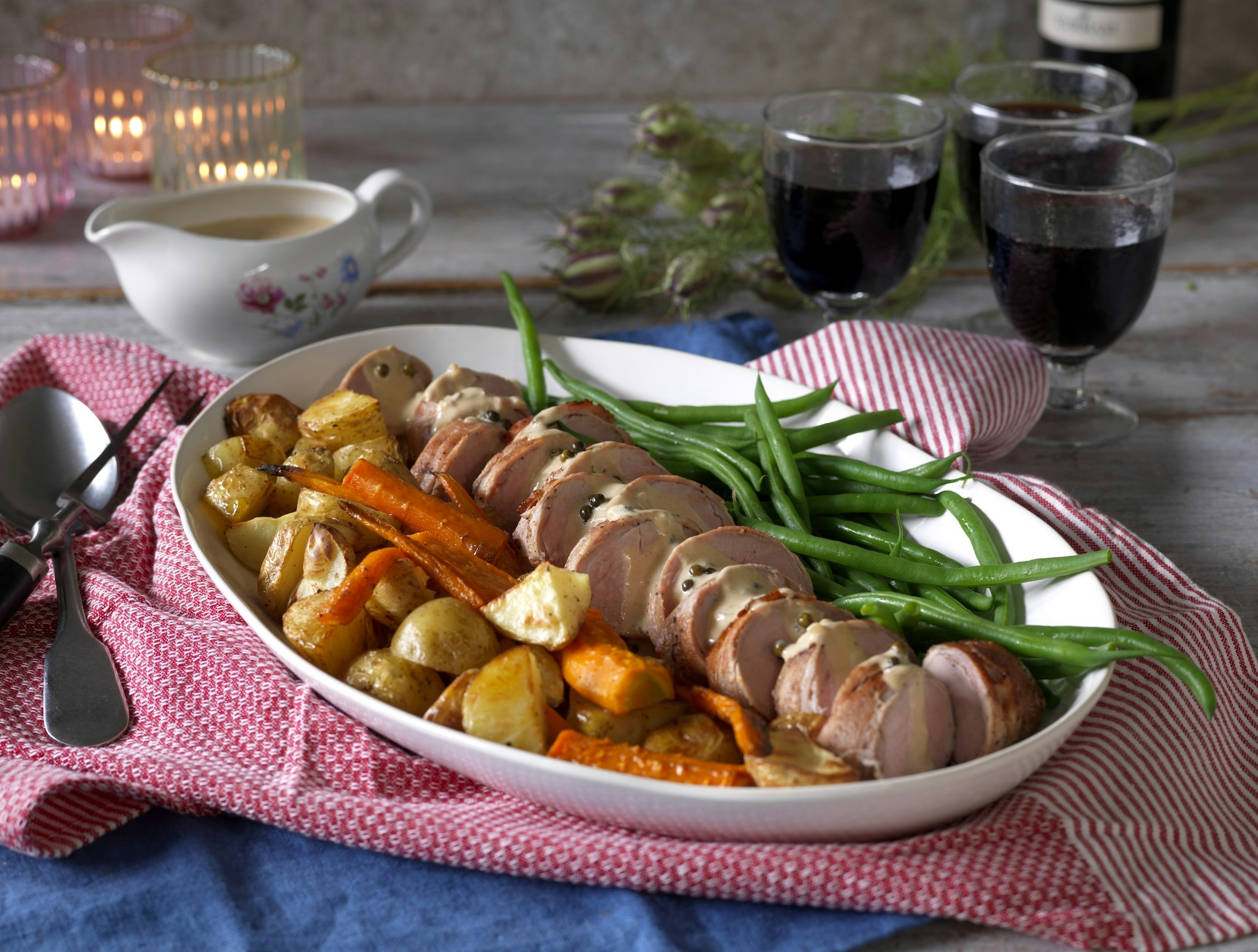 Biff med grönpepparsås