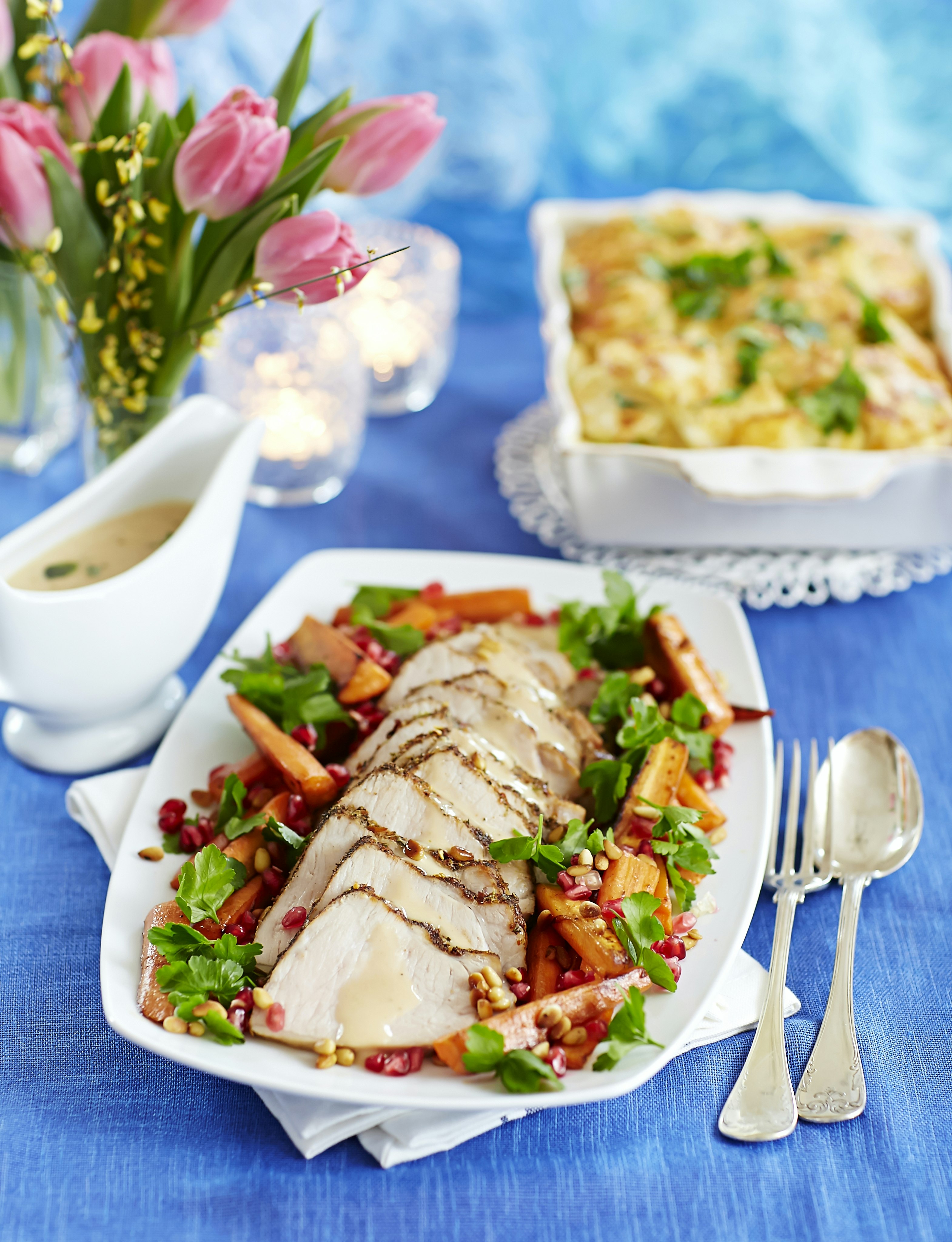 Helstekt kotlettrad med potatisgratäng