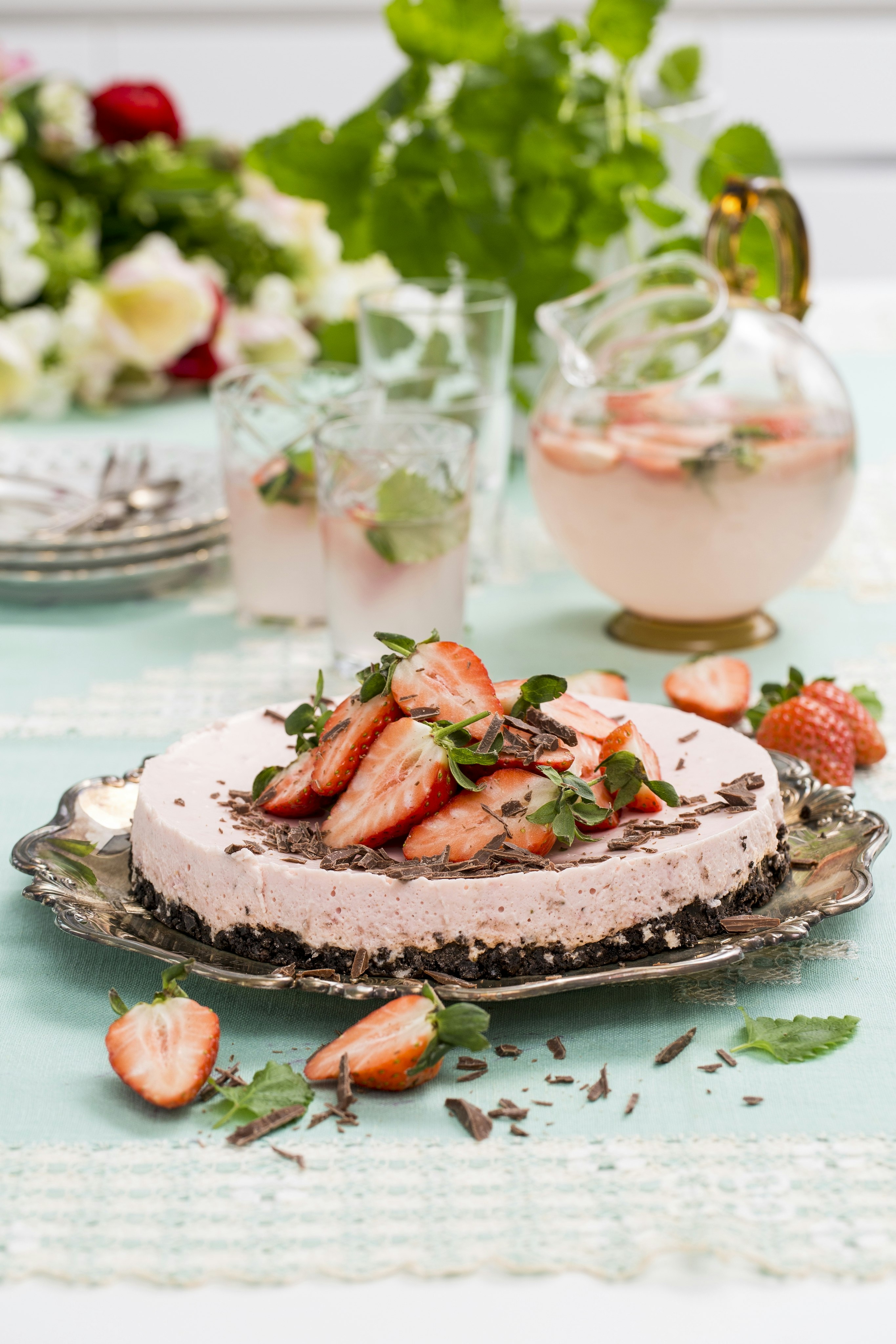 Jordgubbscheesecake med oreobotten