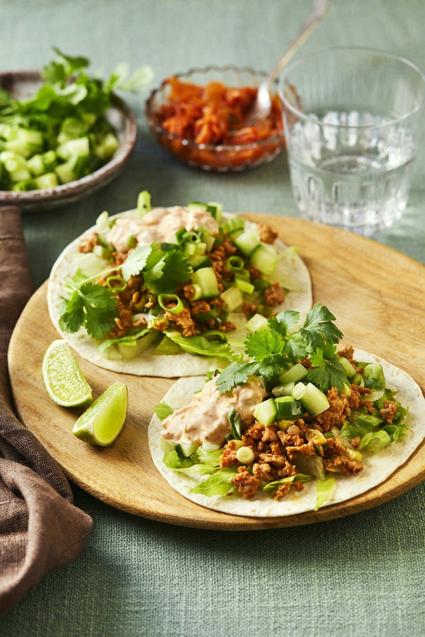 Koreansk taco med kycklingfärs