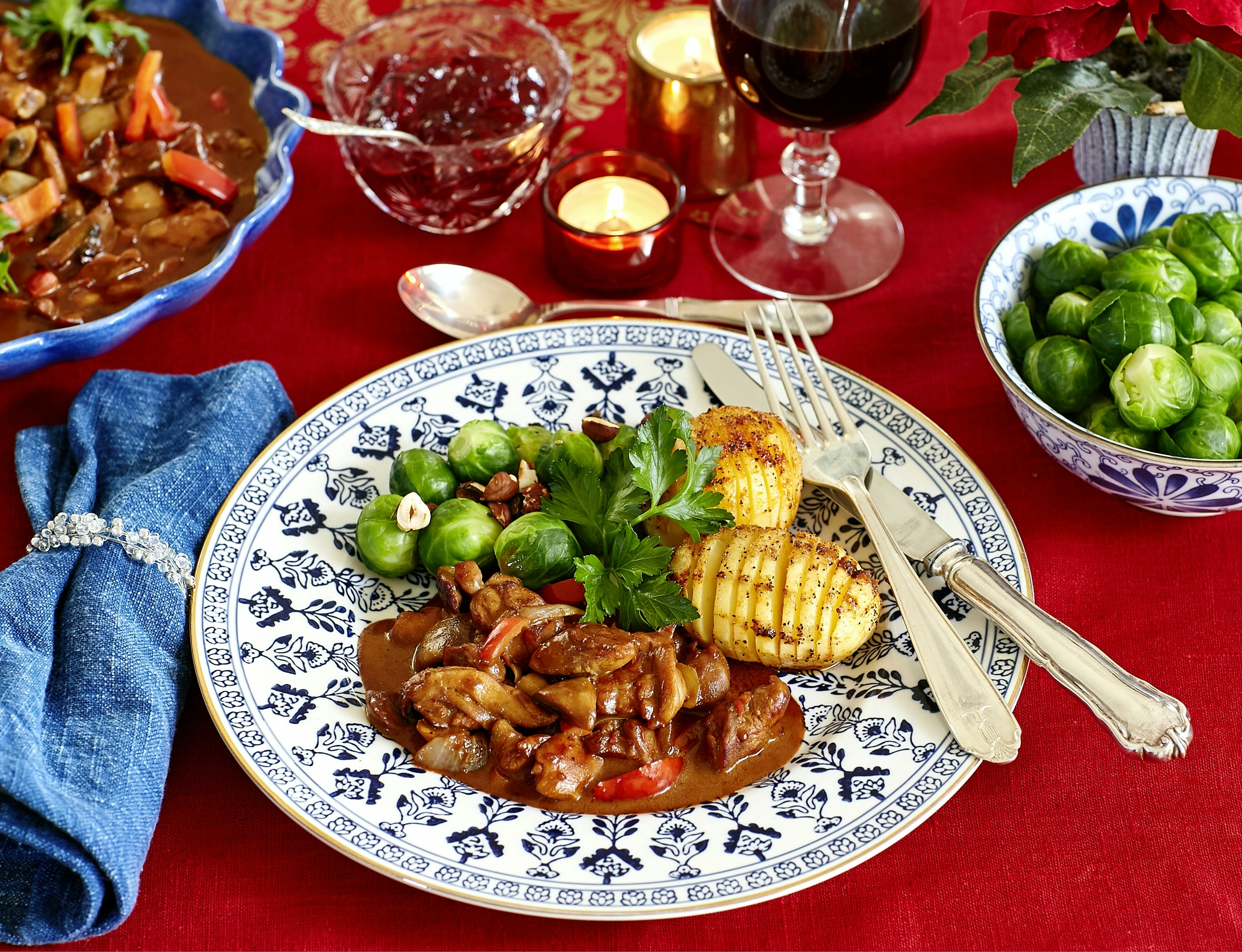 Kycklinggryta med svamp och brysselkål