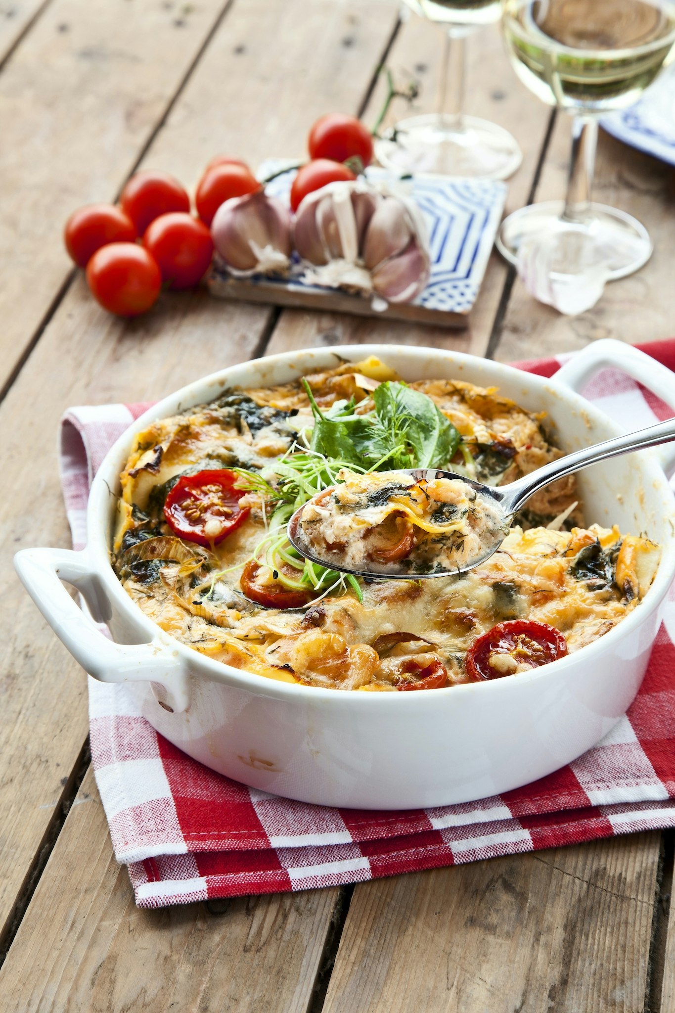 Lasagne med lax och räkor