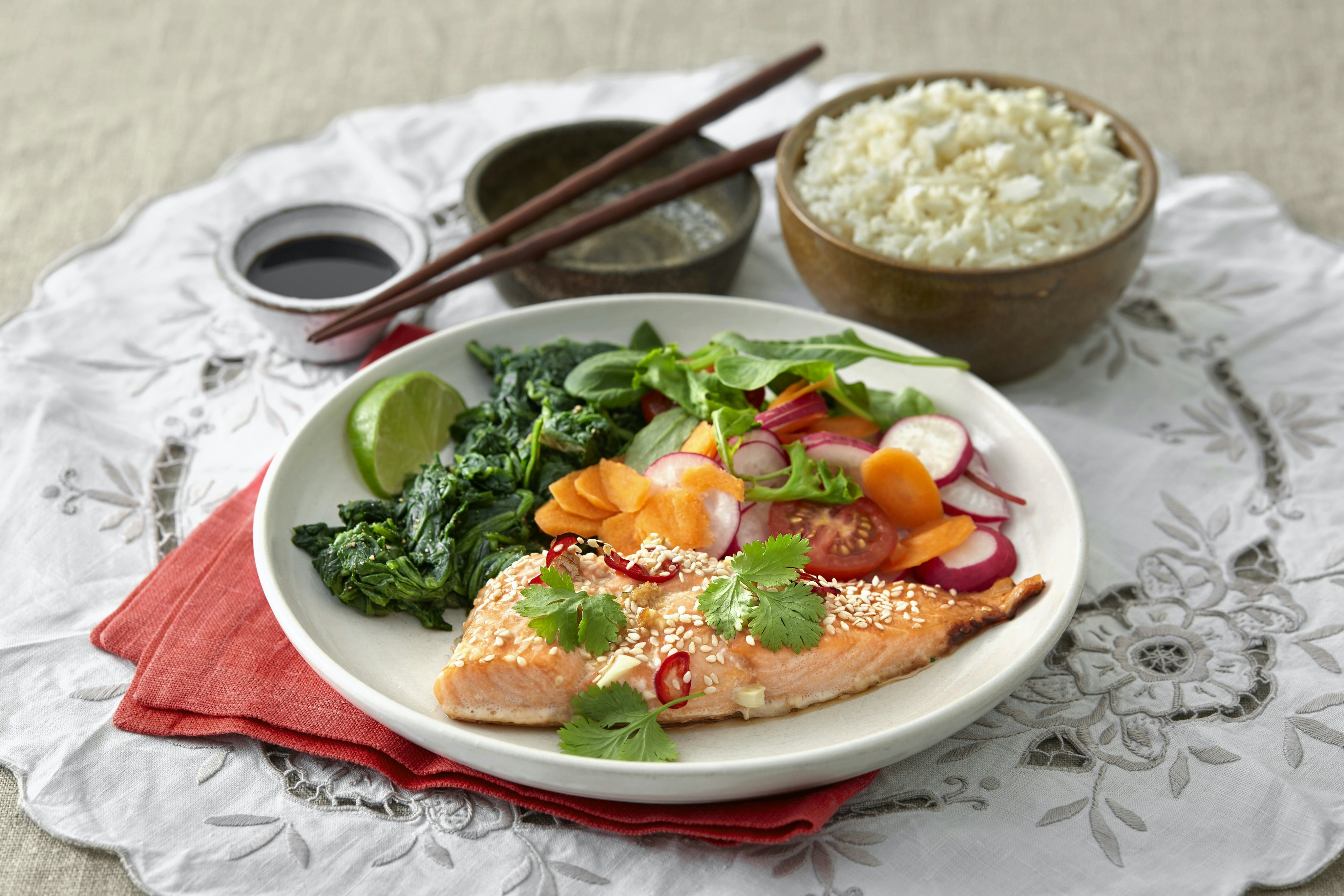 Lax med teriyakisås, chili och koriander