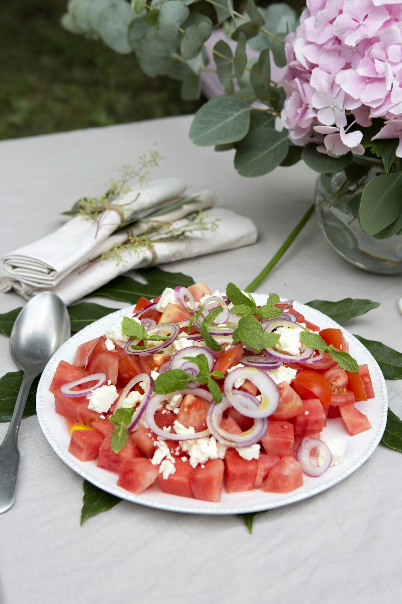Melon- och tomatsallad med salladsost