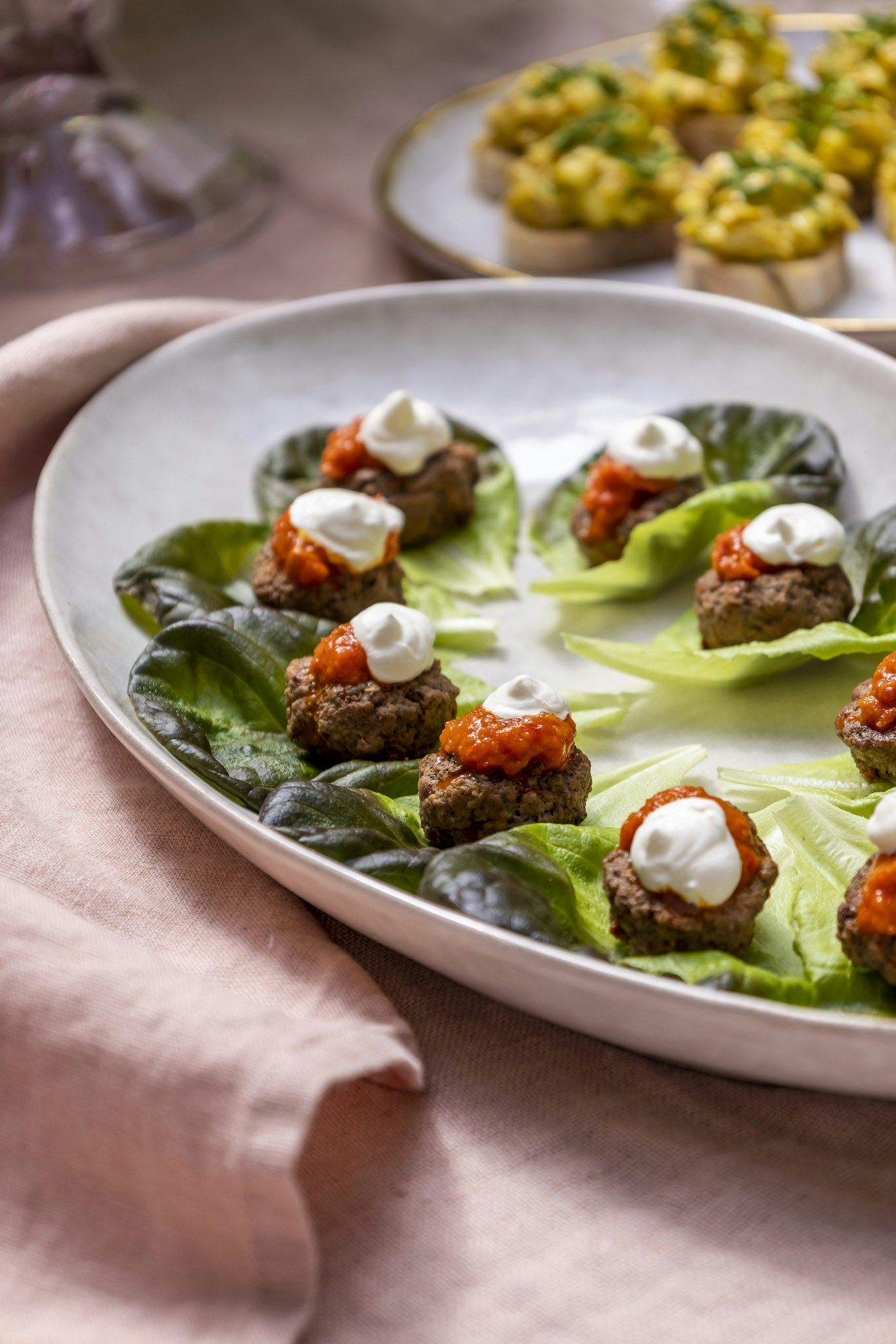 Köttfärsröra med kokt ris i salladsblad