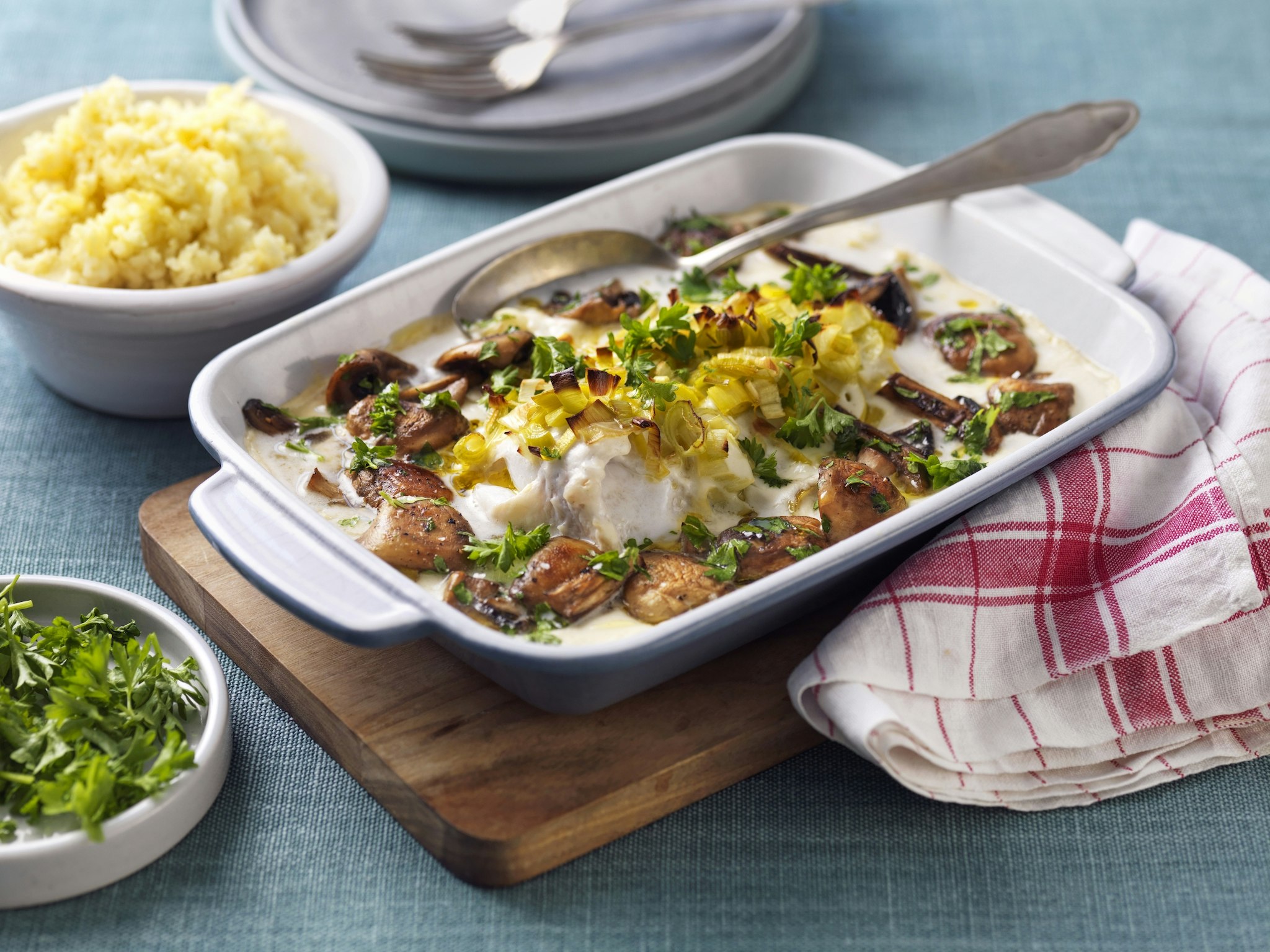 Purjolöksgratinerad kolja med pressad potatis