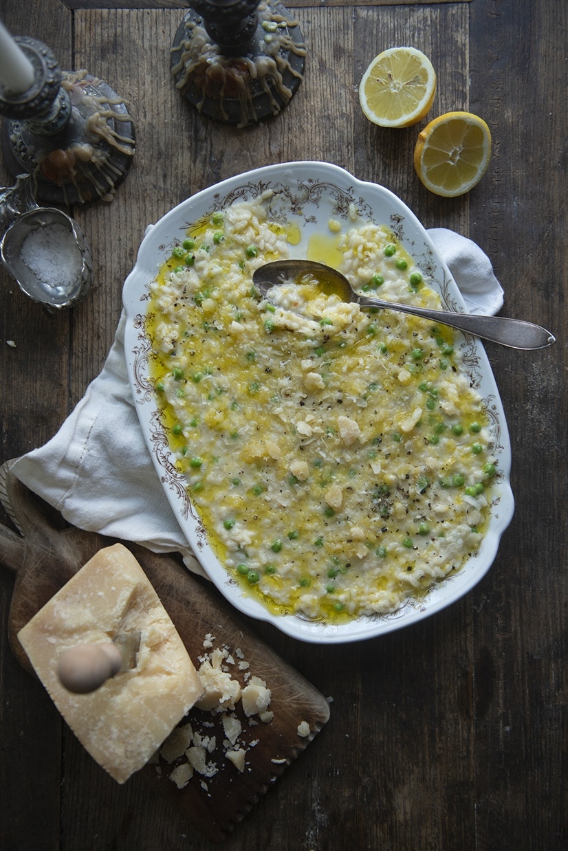 Risotto med mascarpone, ärtor och citron