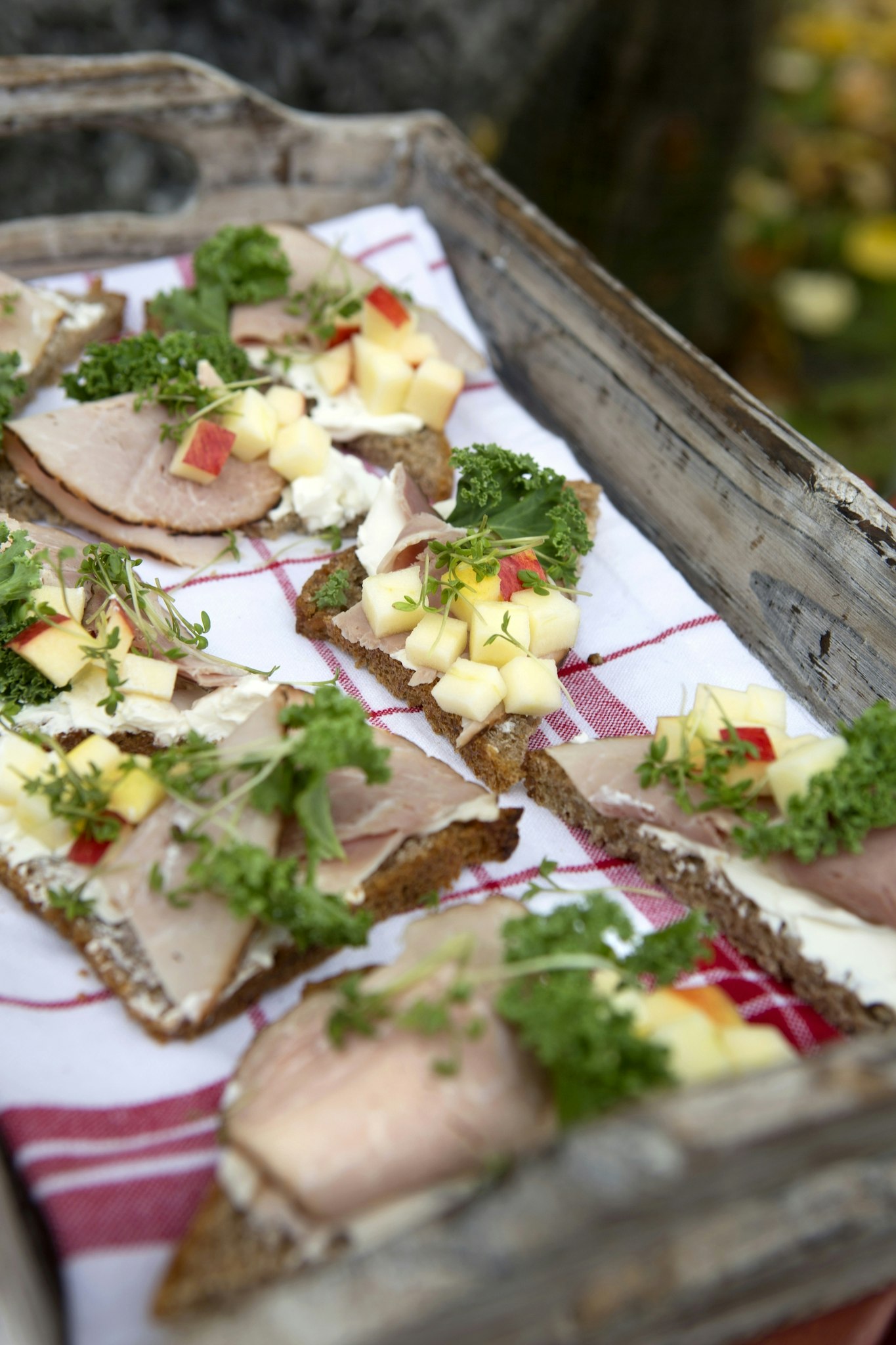 Snittar med äpple och bogskinka