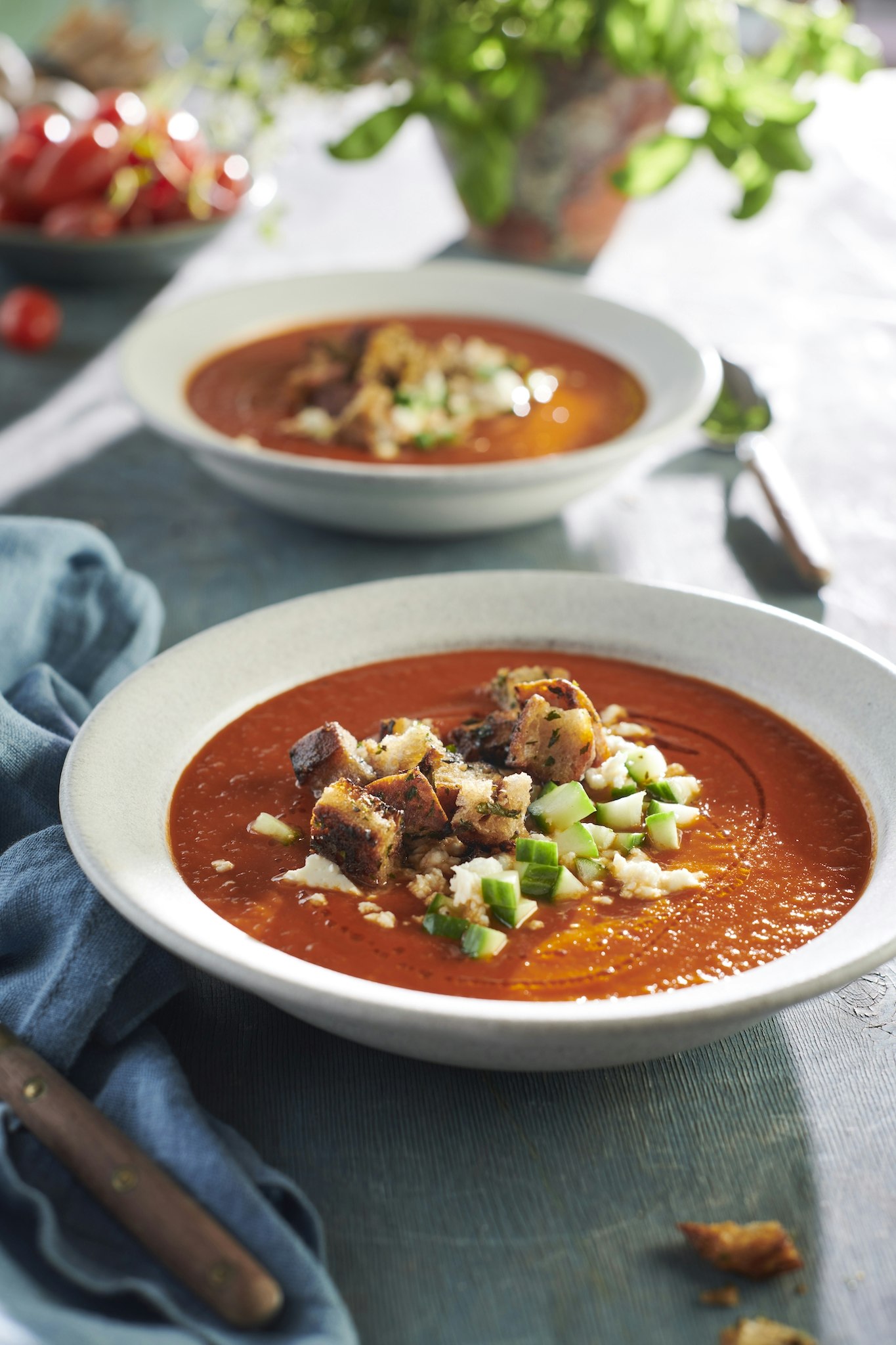 Soppa med soltorkade tomater och vitlökskrutonger