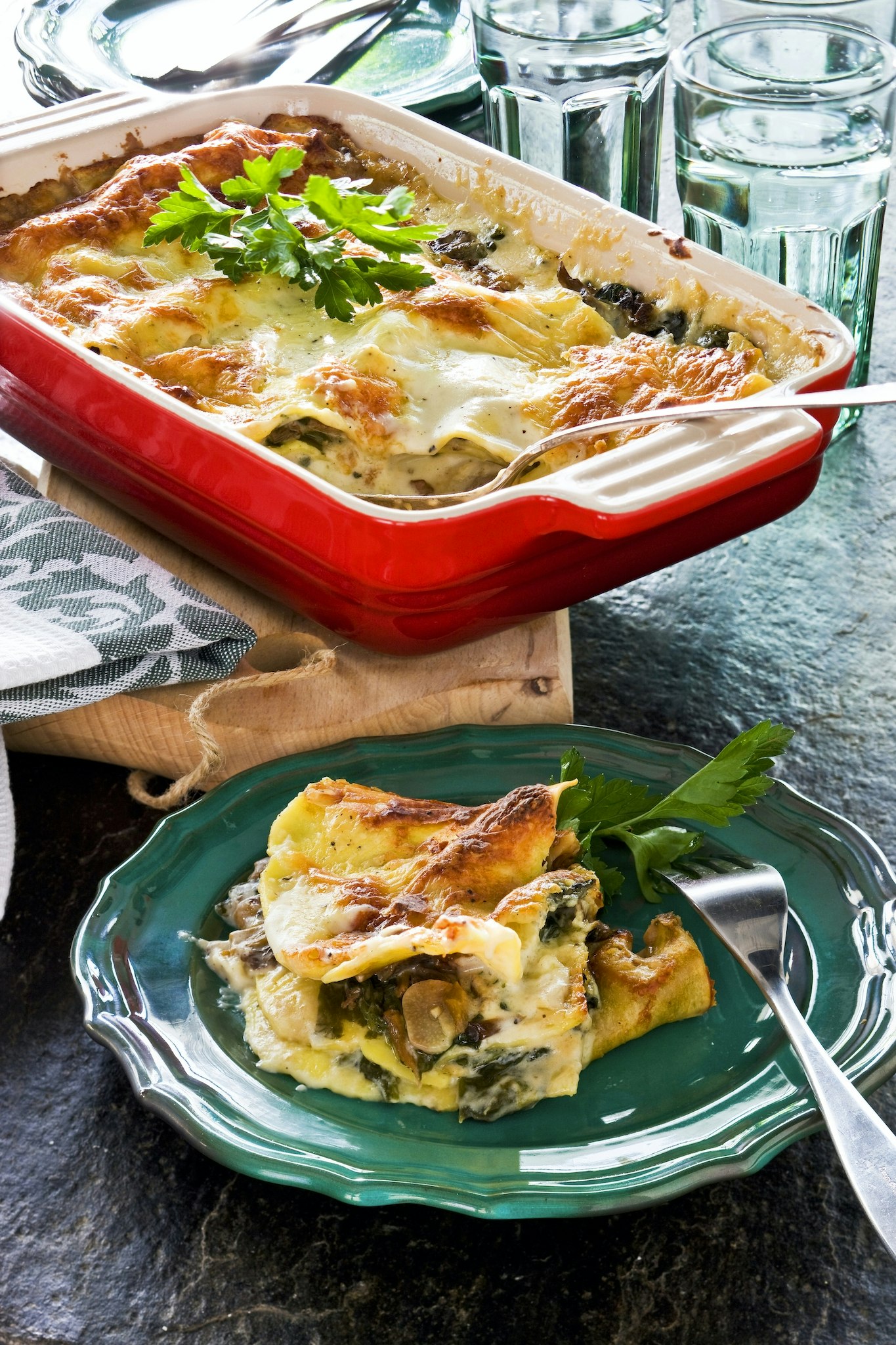 Svamplasagne med spenat