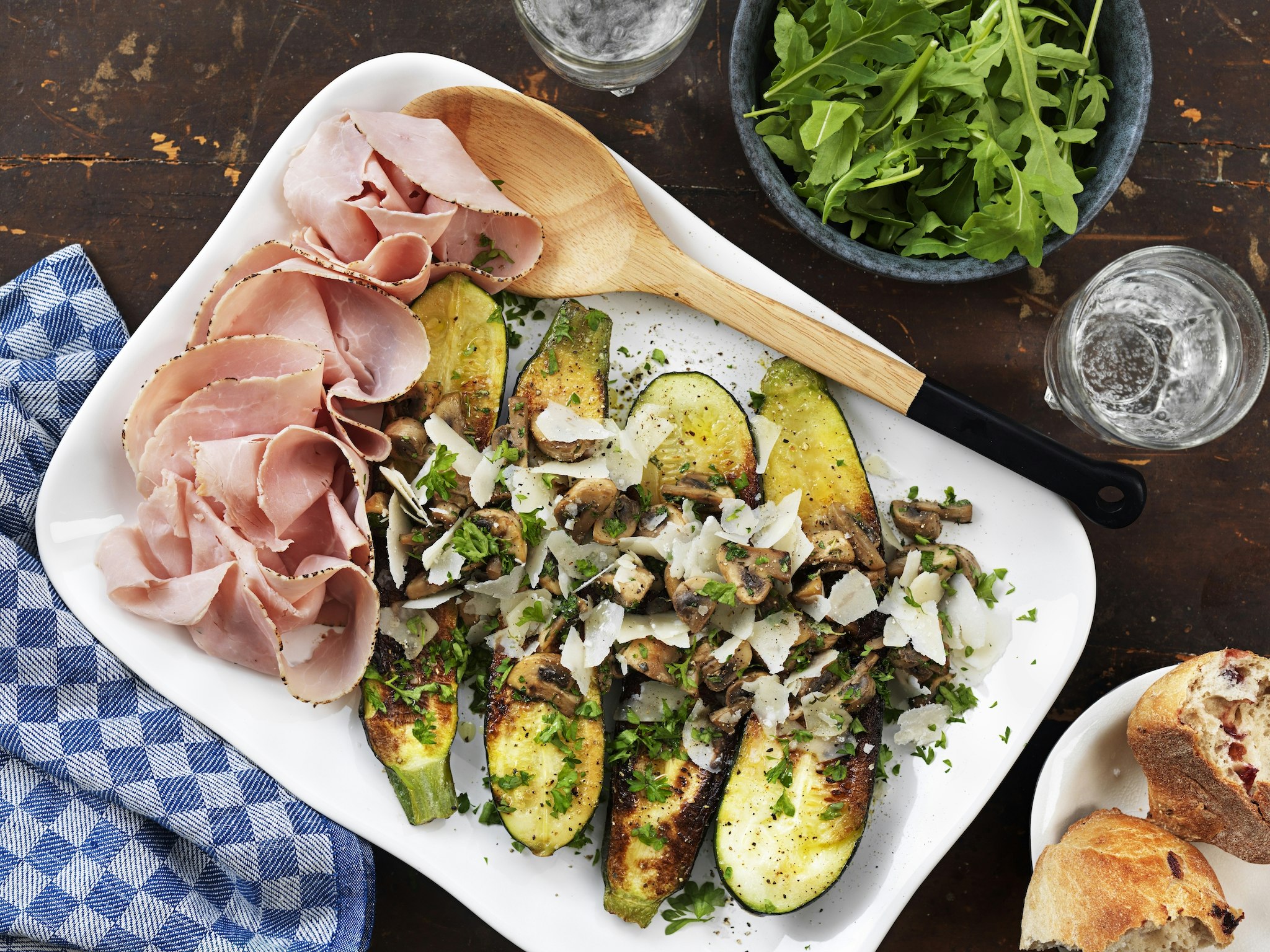 Squash med svamp och skinka