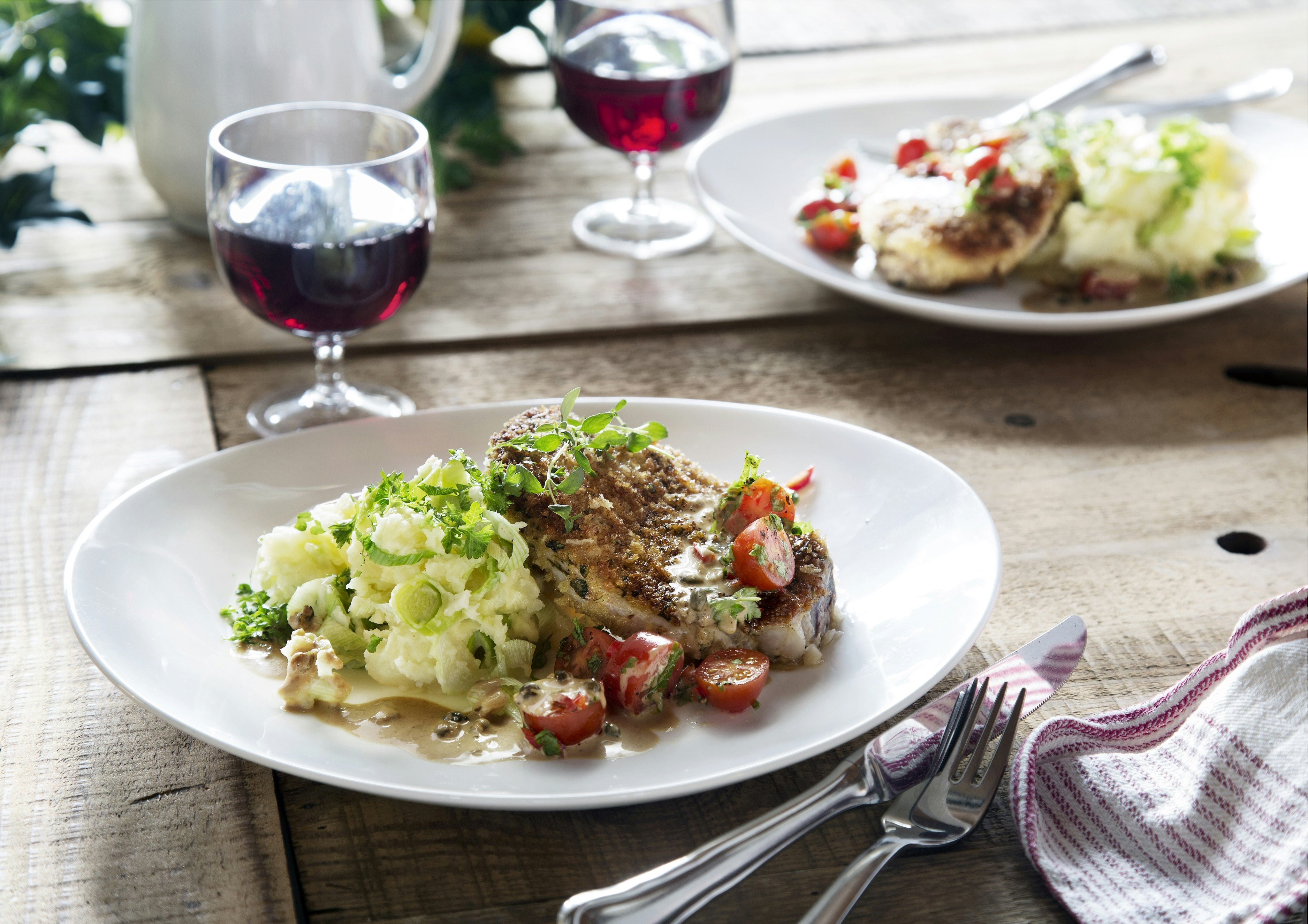 Timjanpanerad kotlett med potatisstomp