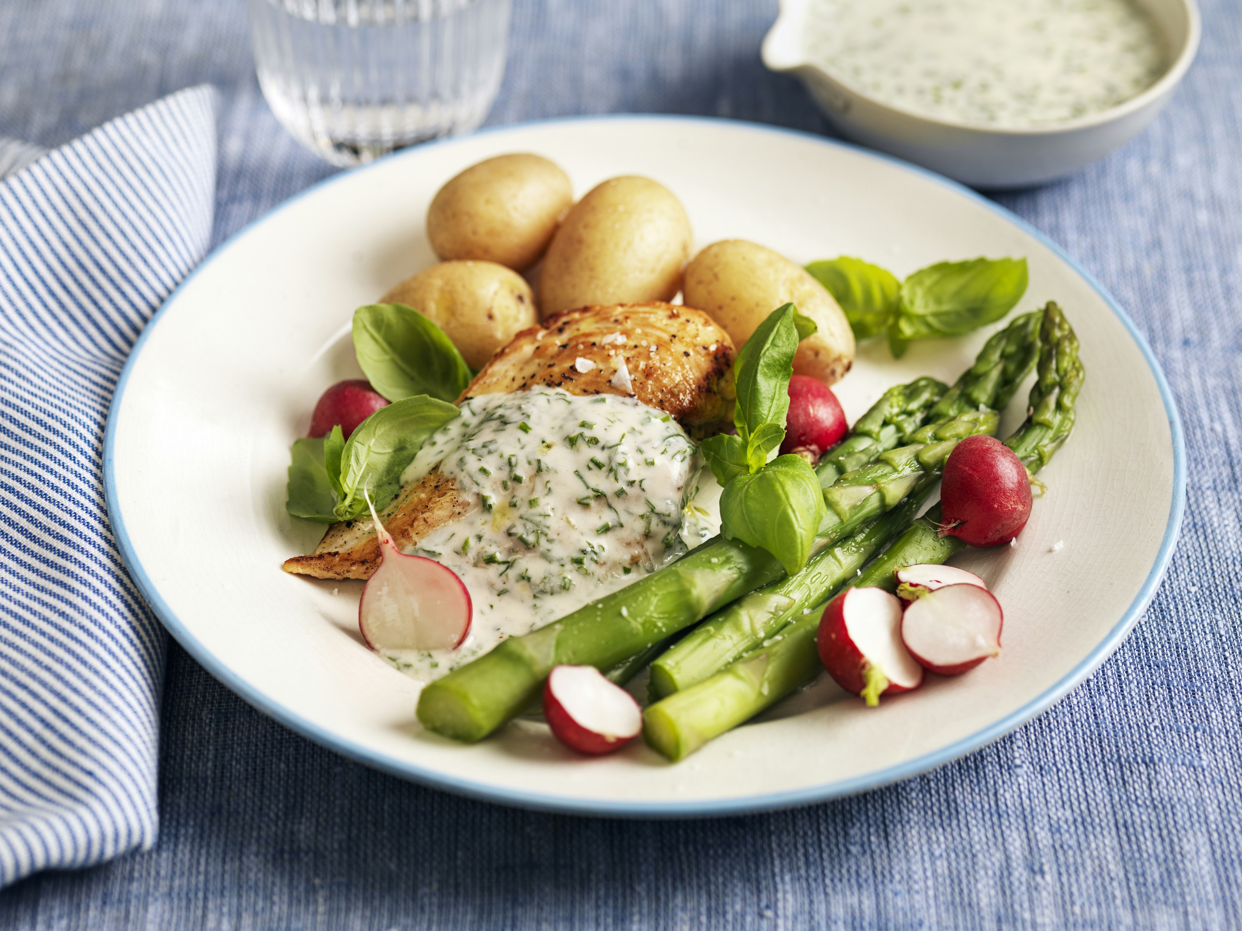 Kyckling med primörer och örtsås